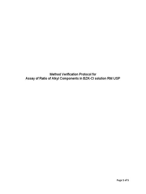 Method Verification Protocol For Usp Method For Assay Of Ratio Of Alkyl