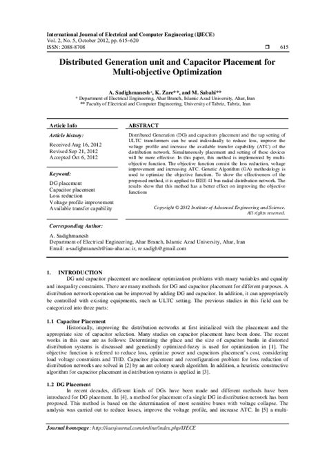 Distributed Generation Unit And Capacitor Placement For Multi Objective Optimization