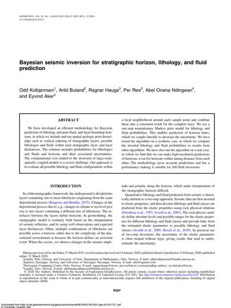 Bayesian Seismic Inversion For Stratigraphic Horizon Lithology And Fluid Prediction Pdf