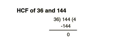 hcf of 36 and 144 methods and solved examples