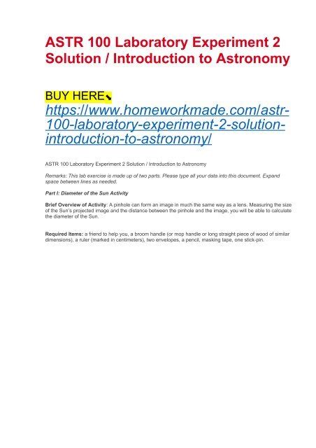 Astr 100 Laboratory Experiment 2 Solution Introduction To Astronomy