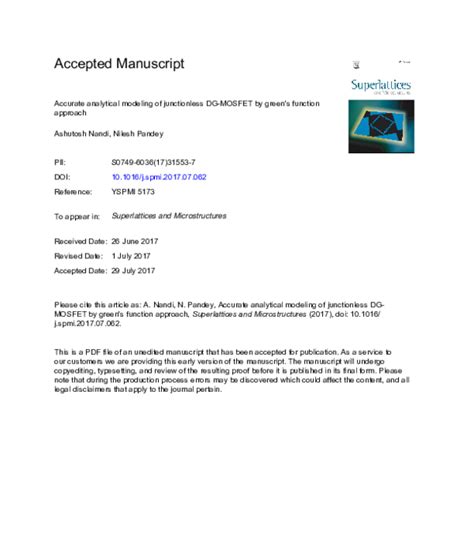 Pdf Accurate Analytical Modeling Of Junctionless Dg Mosfet By Greens