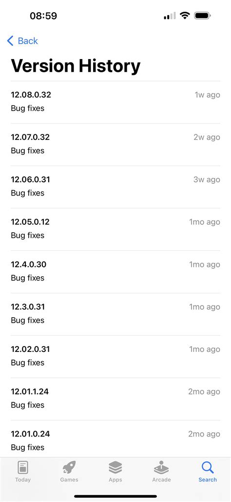 the app store version history of snapchat looks like my git repo r