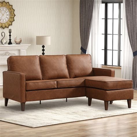 Bonzy Home Sectional Sofa Couch L Shaped Faux Leather Couch Sofa With