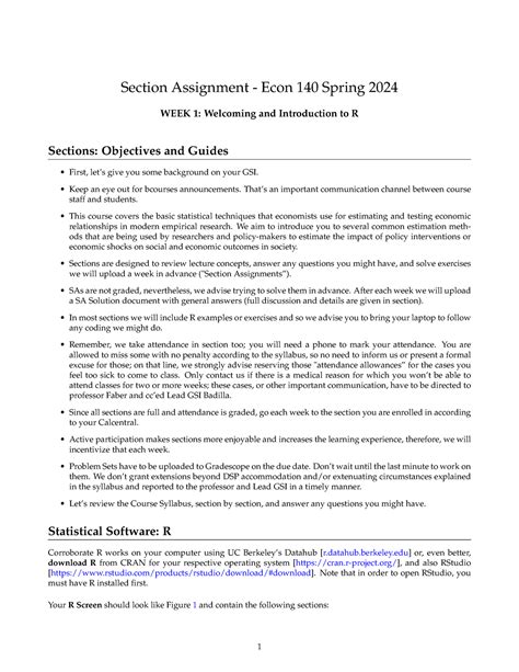 SA1 ECON 140 Econ 140 Problem Set Section Assignment Econ 140 Spring 2024 WEEK 1