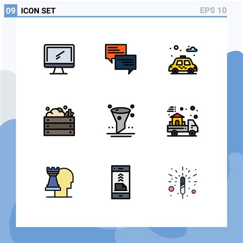 Editable Vector Line Pack Of 9 Simple Filledline Flat Colors Of Vegetables Garden Bubble Farming