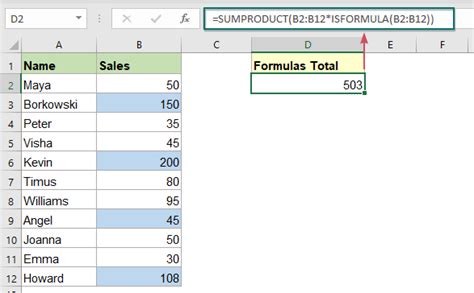 Sum Only Cells Containing Formulas In Excel