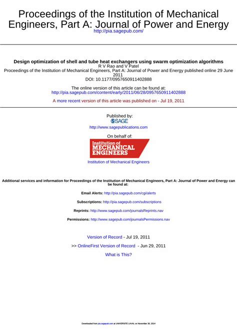 (PDF) Design optimization of shell and tube heat exchangers using swarm optimization algorithms ...