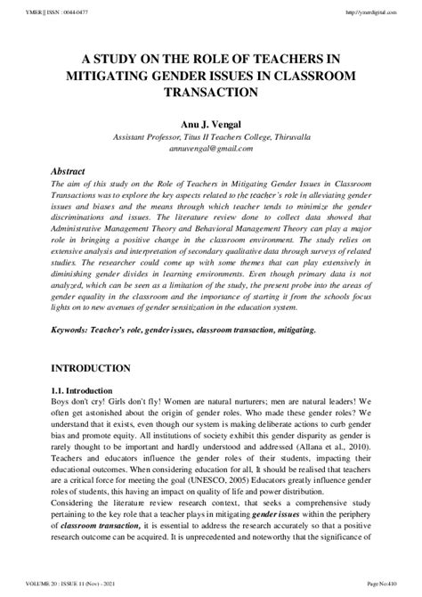 Pdf Teachers Impact On Gender Issues In Classrooms