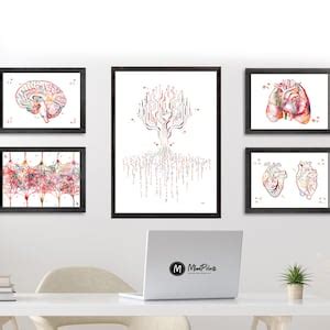 Abstract Tree With Binary Code Roots Watercolor Print Computer IT Print Green Tech Poster Big