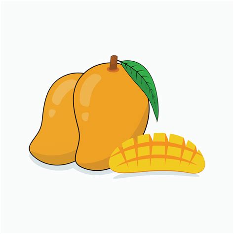 Mango Fresco Entero Y Rebanada Con Hojas Ilustración Vectorial 13236593