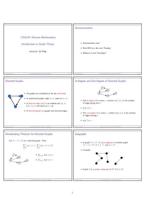 Cs311h Discrete Mathematics Introduction To Graph Theory Announcements Directed Graphs In