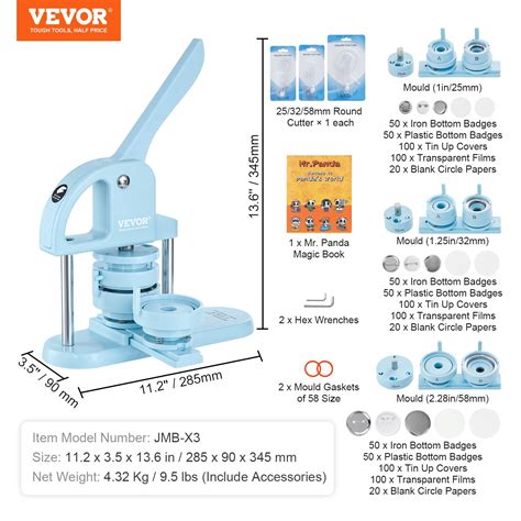 Vevor 3 In 1 Button Maker 1125228 Inch253258mm Pin Maker