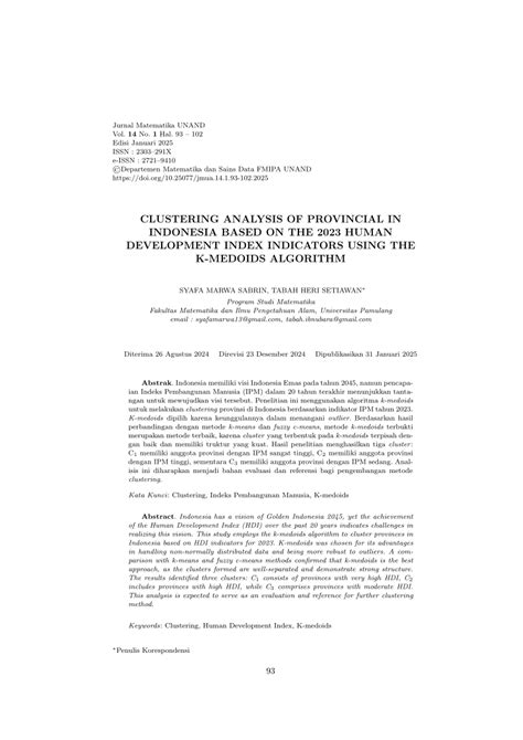 (PDF) CLUSTERING ANALYSIS OF PROVINCIAL IN INDONESIA BASED ON THE 2023 ...