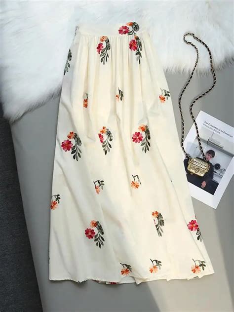 여성 캐주얼 하이 웨이스트 스커트 부드러운 레트로 자수 하프 스커트 하이 스트리트 스위트 걸 시크 프린트 여름 신상 컬렉션 Aliexpress
