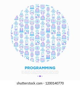 Programming Concept Circle Thin Line Icons Stock Vector Royalty Free
