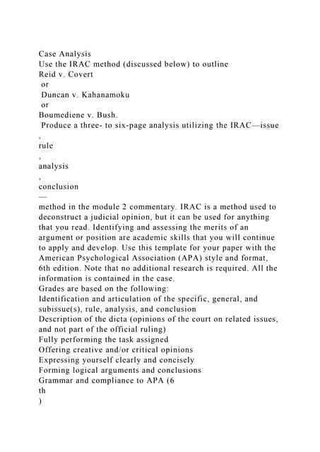 Case Analysisuse The Irac Method Discussed Below To Outline Re Docx