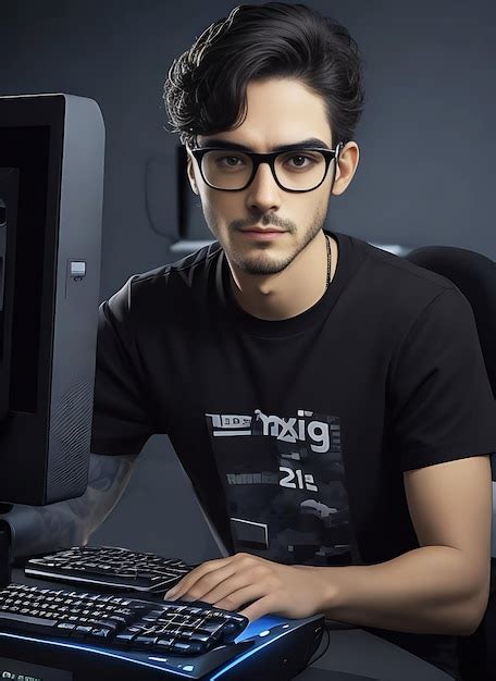 Premium Ai Image A Man Sits At A Desk With A Laptop And Smiles At The Camera