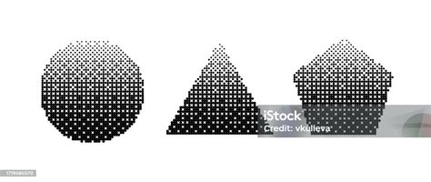 기하학적 모양 비트맵 집합입니다 디더 그라데이션 양식 컬렉션입니다 원형 삼각형 포스터 배너 콜라주 소책자 브로셔를 위한 오각형