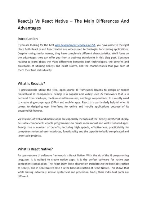 ppt react js vs react native the main differences and advantages