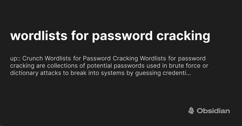 Wordlists For Password Cracking Obsidian Publish