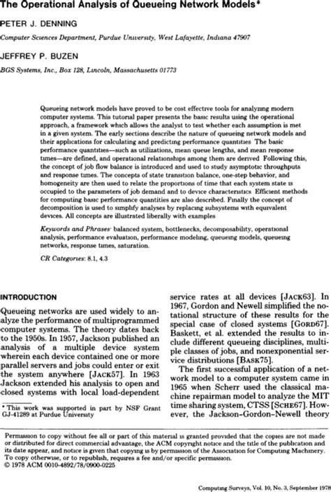 The Operational Analysis Of Queueing Network Models Acm Computing Surveys