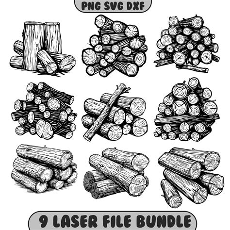 Wooden Logs Tree Log PNG Bundle SVG DXF Laser Burn Wood Engrave Lightburn Laser File