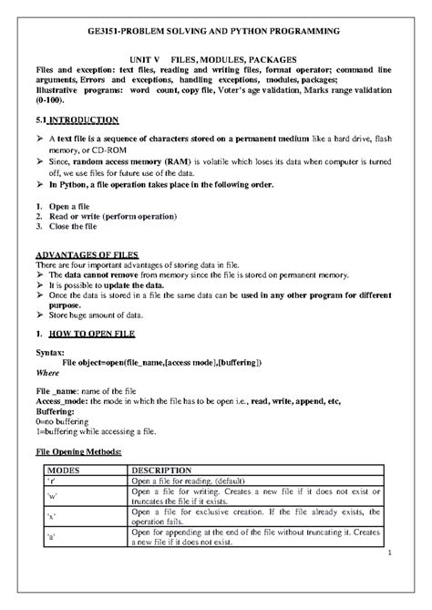 Unit 5 Cse Unit V Files Modules Packages Files And Exception