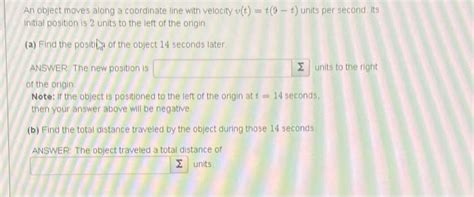 solved an object moves along a coordinate line with velocity