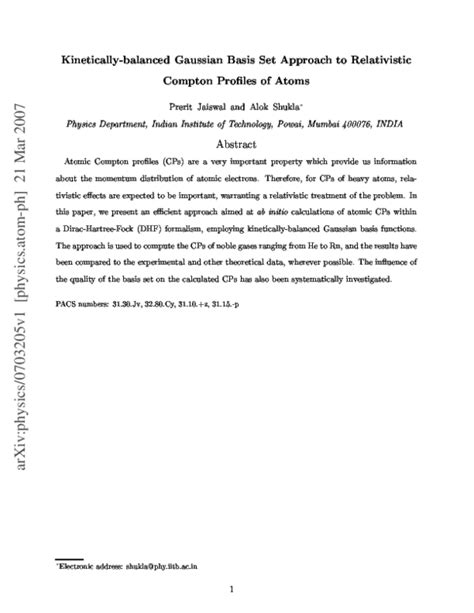 Pdf Kinetically Balanced Gaussian Basis Set Approach To Relativistic Compton Profiles Of Atoms