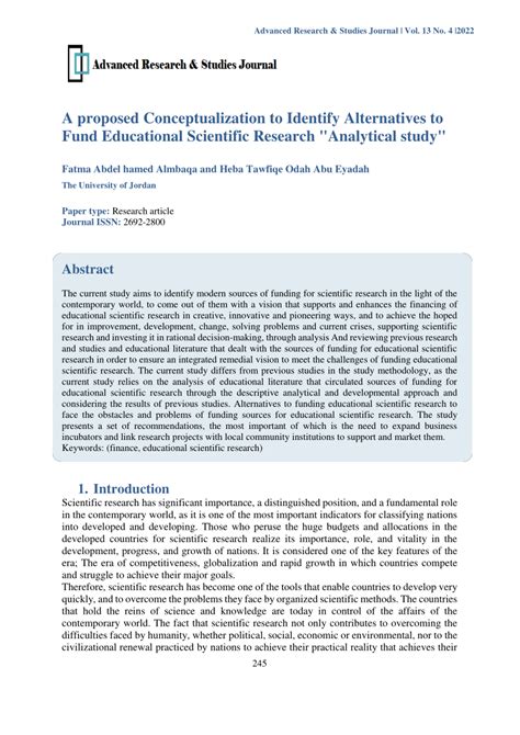 Pdf A Proposed Conceptualization To Identify Alternatives To Fund Educational Scientific