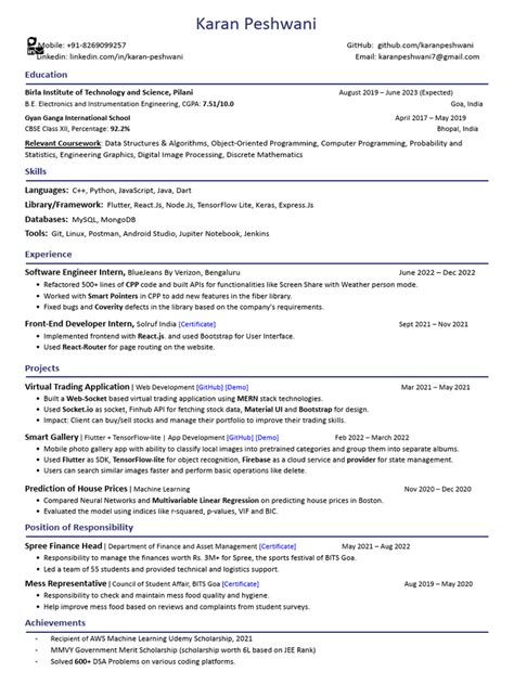 Karan Resume Latest Pdf Computer Engineering Computing