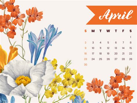 Free April Calendar With Flowers Masterbundles