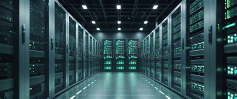 Server Room Equipment Storing Digital Information In Data Center Stock