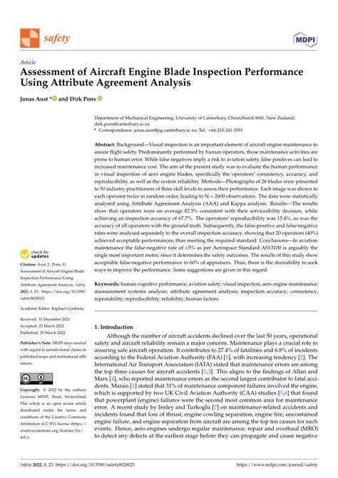 Pdf Assessment Of Aircraft Engine Blade Inspection Performance Using Attribute Agreement Analysis