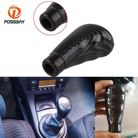 Possbay 자동차 기어 시프트 노브 수동 기어 스틱 시프터 레버 노브 모조 탄소 섬유 헤드 핸드 브레이크 커버 케이스lever Knobcar Gear