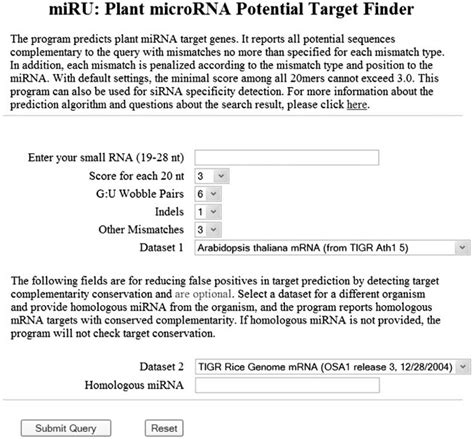 Data Input Web Interface For Plant Mirna Target Prediction Download