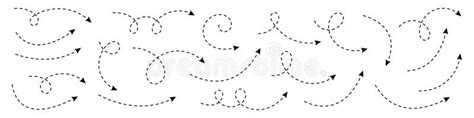 Curved Dotted Arrow Collection Of Dashed Curved Hand Drawn Arrows Stock Illustration