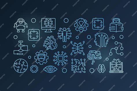 premium vector machine learning horizontal blue vector banner in line