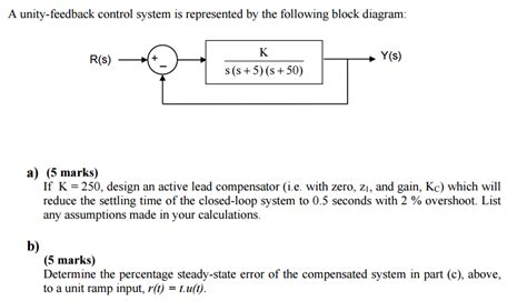 Solved A Unity Feedback Control System Is Represented By Chegg Com