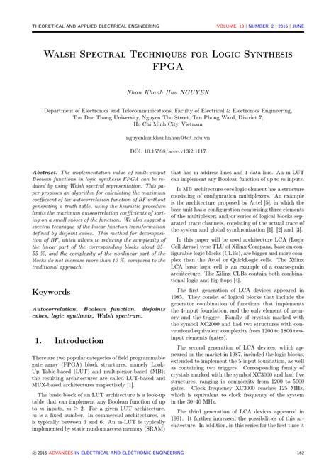 Pdf Walsh Spectral Techniques For Logic Synthesis Fpga