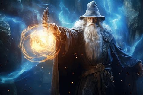 Premium AI Image | Old wizard with magic spell and fire in his hand Fantasy An old wizard ...