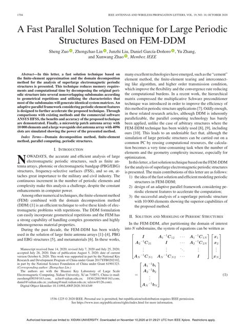 Pdf A Fast Parallel Solution Technique For Large Periodic Structures Based On Fem Ddm
