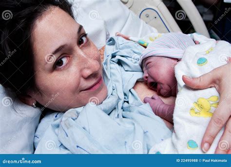 Happy Mother Holding Newborn Baby After Birth Stock Photo Image Of