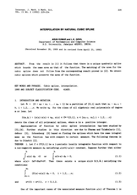 PDF Interpolation Of Natural Cubic Spline