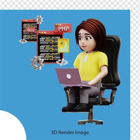 Premium Psd 3d Illustration Girl Student Learning Programming