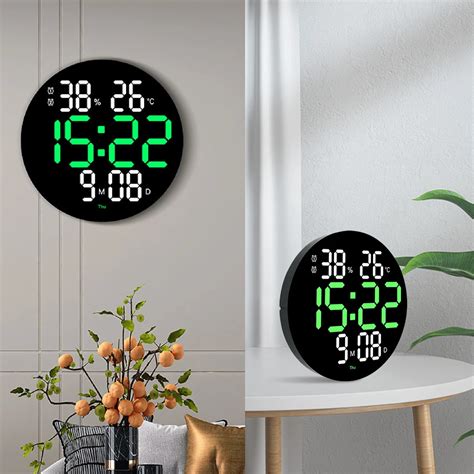 Led 디지털 벽 시계 대형 디스플레이 밝기 조절 온도 달력 1224h 벽 마운트 알람 시계 홈 장식 Aliexpress