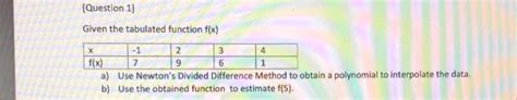 solved [question 1] given the tabulated function f x х 1