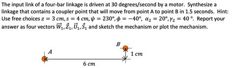 the input link of a four bar linkage is driven at 30