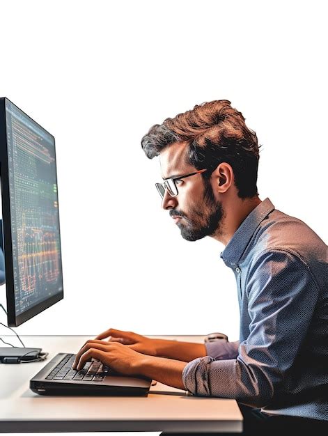 Premium Photo Focused Male Programmer Coding Ai Generated